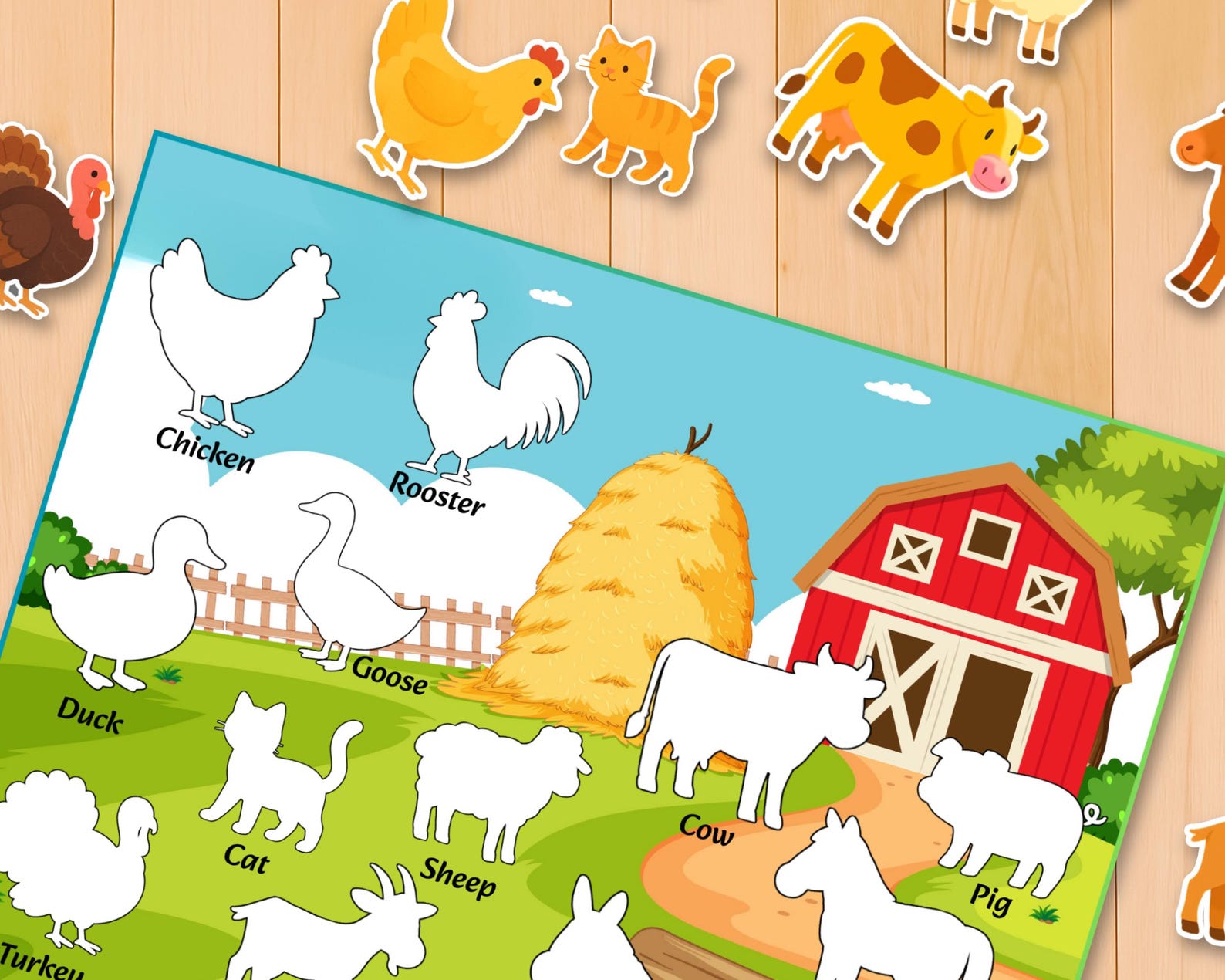 Farm Animals Shadow Matching, Busy Book Printable Page, Visual ...