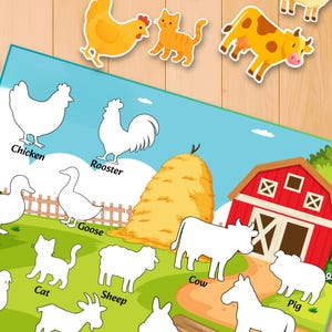 Farm Animals Shadow Matching, Busy Book Printable Page, Visual ...