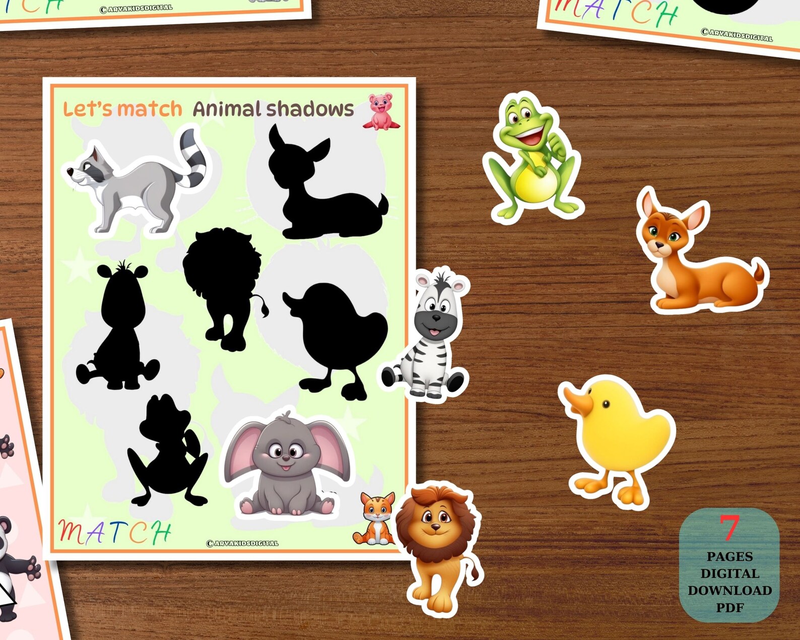 Printable Match Animals and Shadows for Preschool Busy Book, Match ...
