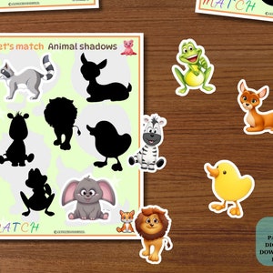 Printable Match Animals and Shadows for Preschool Busy Book, Match ...
