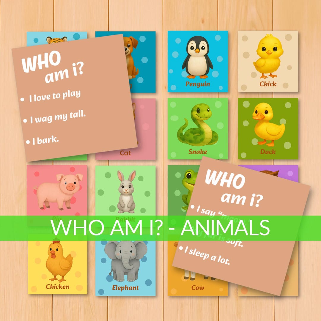 Who Am I Animal Guessing Game, Riddle Cards for Kids Learning Activity ...