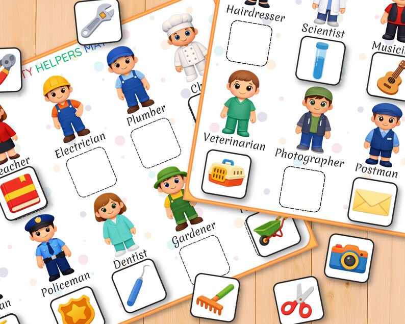 Community Helpers Matching Activity, Jobs and Tools Match for Preschool ...