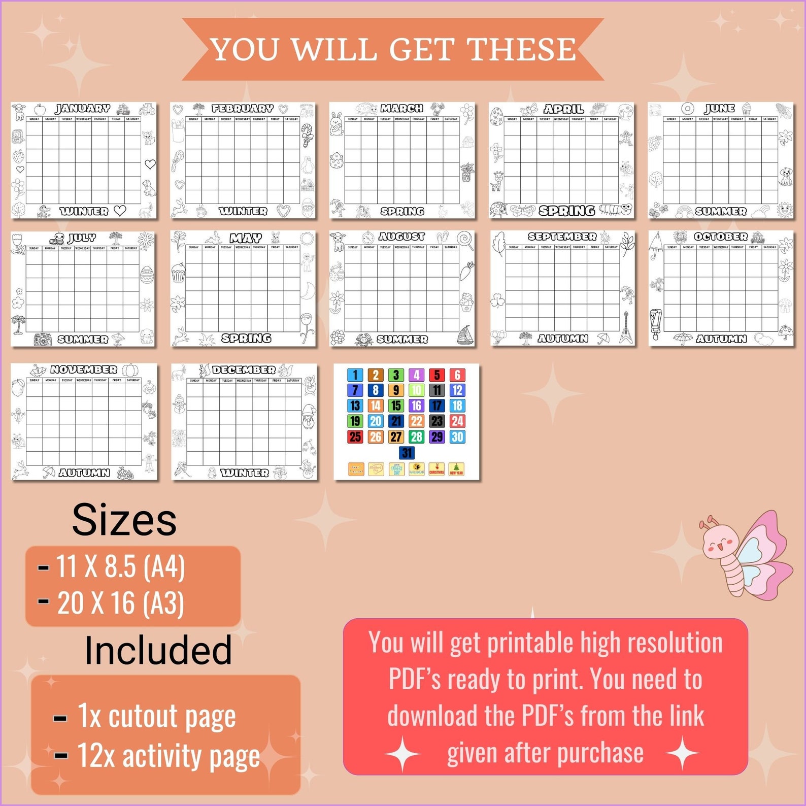 2024 Printable Trace Color Calendar, Perpetual Calendar, Calendar for ...