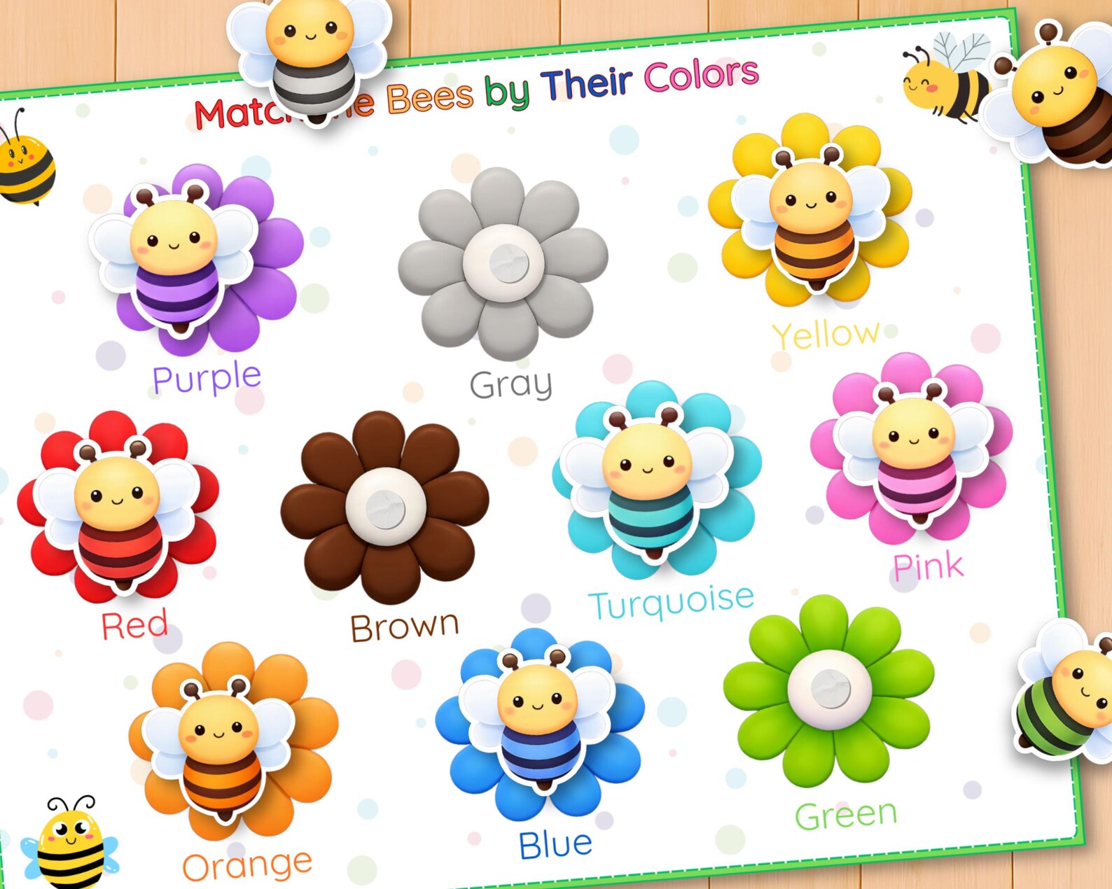 Bees Color Matching Activity, Flower Match Game, Preschool Curriculum ...