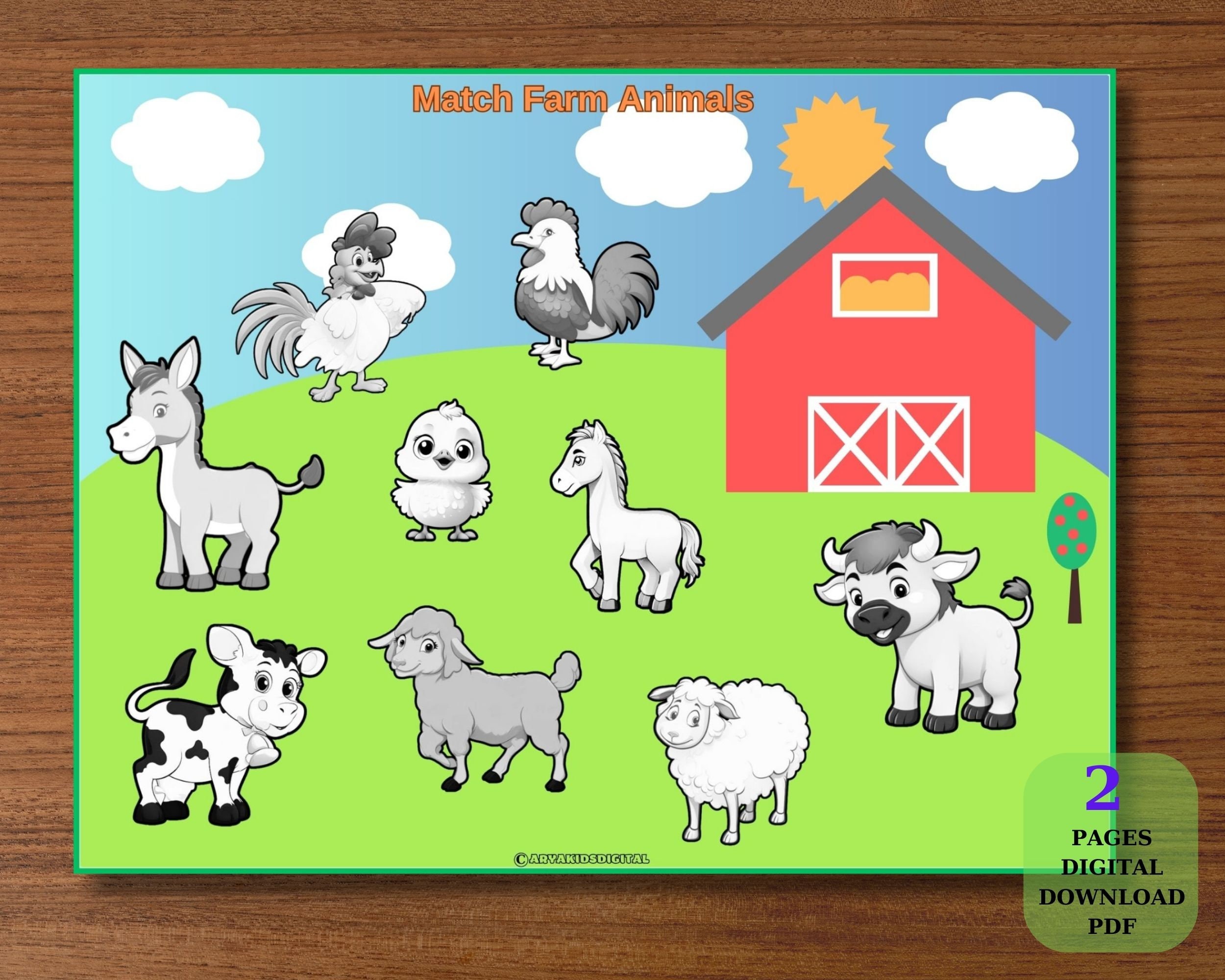 Animal Matching Game, Farm Animal Matching , Memory Game, Printable ...
