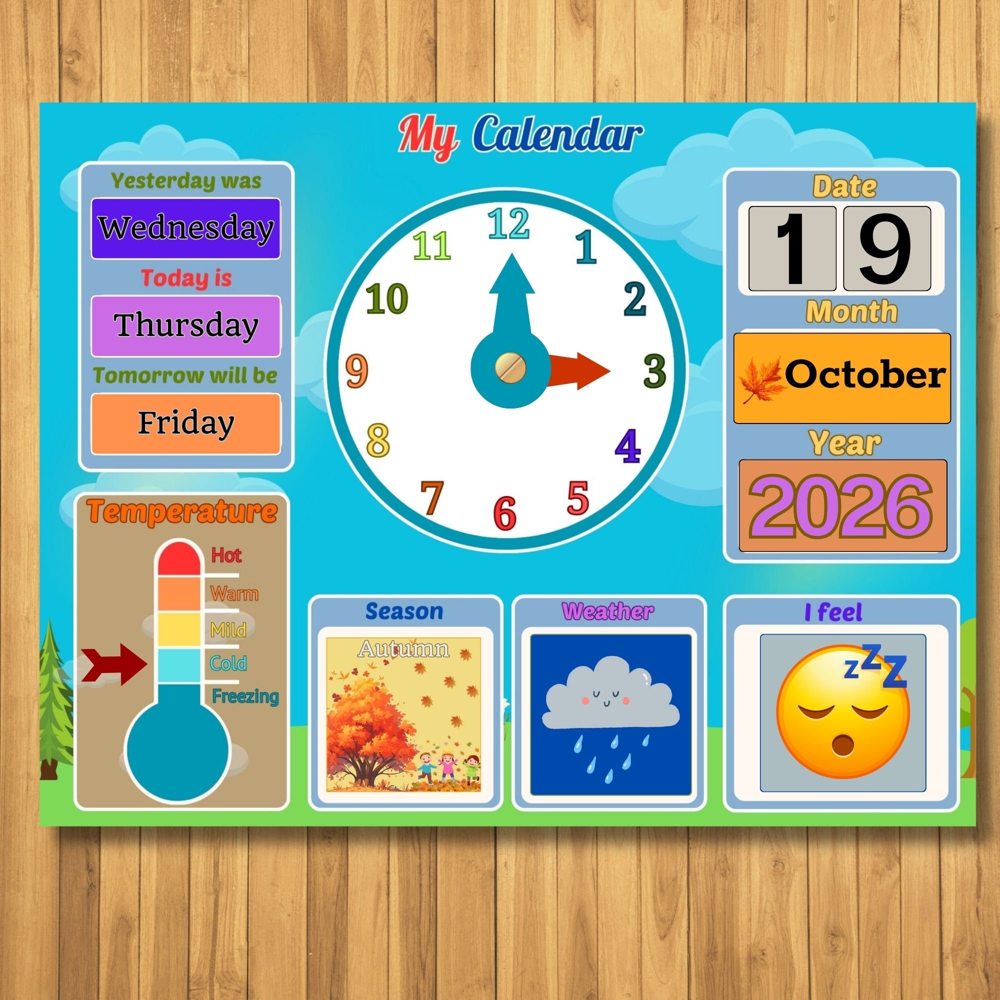 Daily Kids Calendar for Kids, Calendar for Kids, Homeschool Wall ...