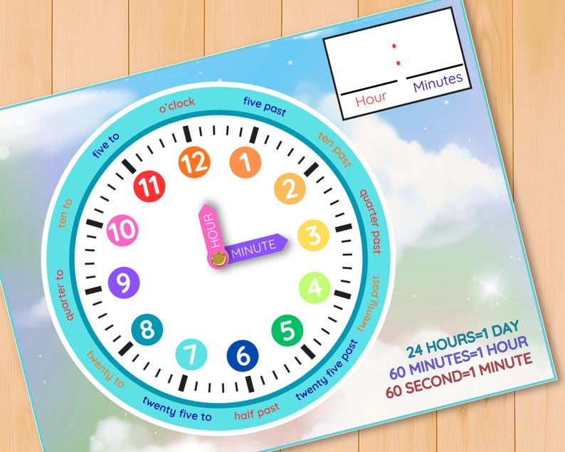 Telling Time Clock Activity, Preschool Oclock Learning, Educational ...