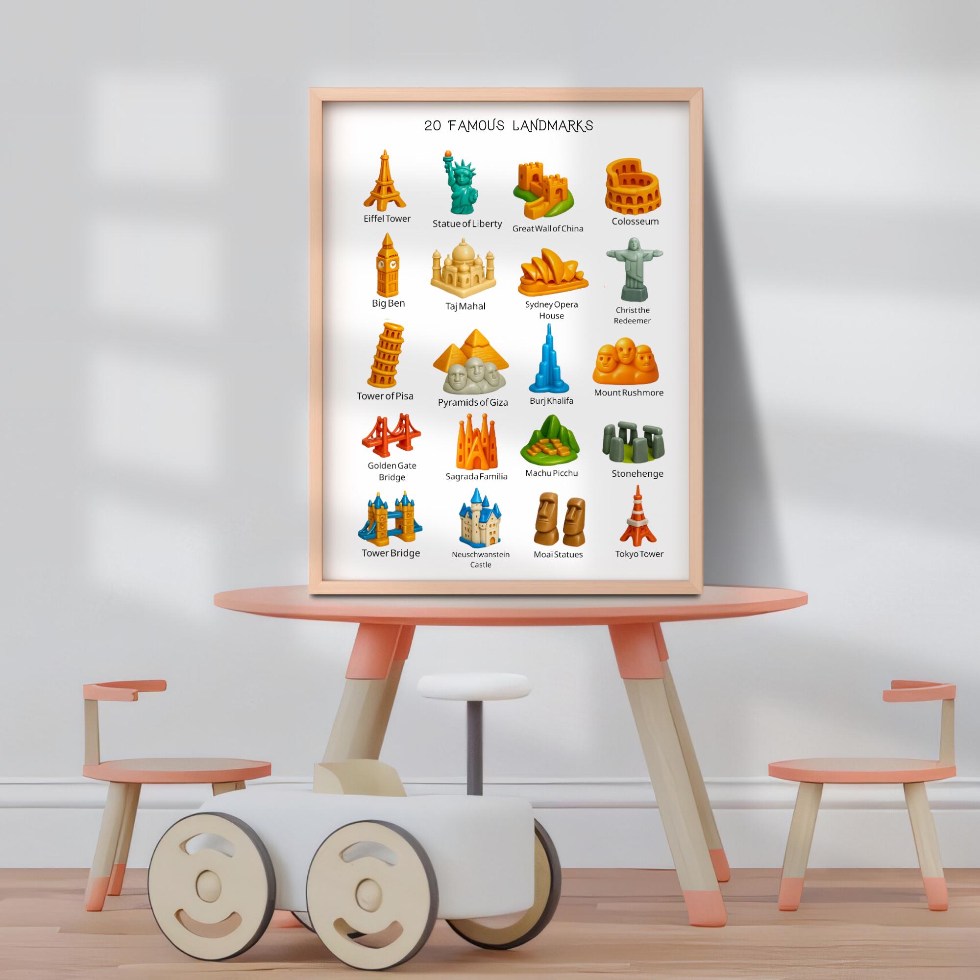 Famous Landmarks Poster for Kids, Educational World Monuments Wall Art ...