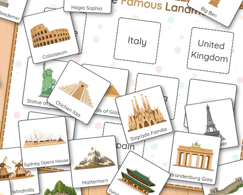 Famous Landmarks Matching Activity, Countries of the World, Geography ...