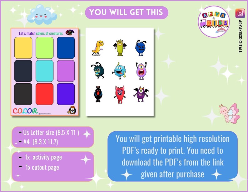 Monster Matching Game for Preschool, Toddler Activities, Coloring Busy ...