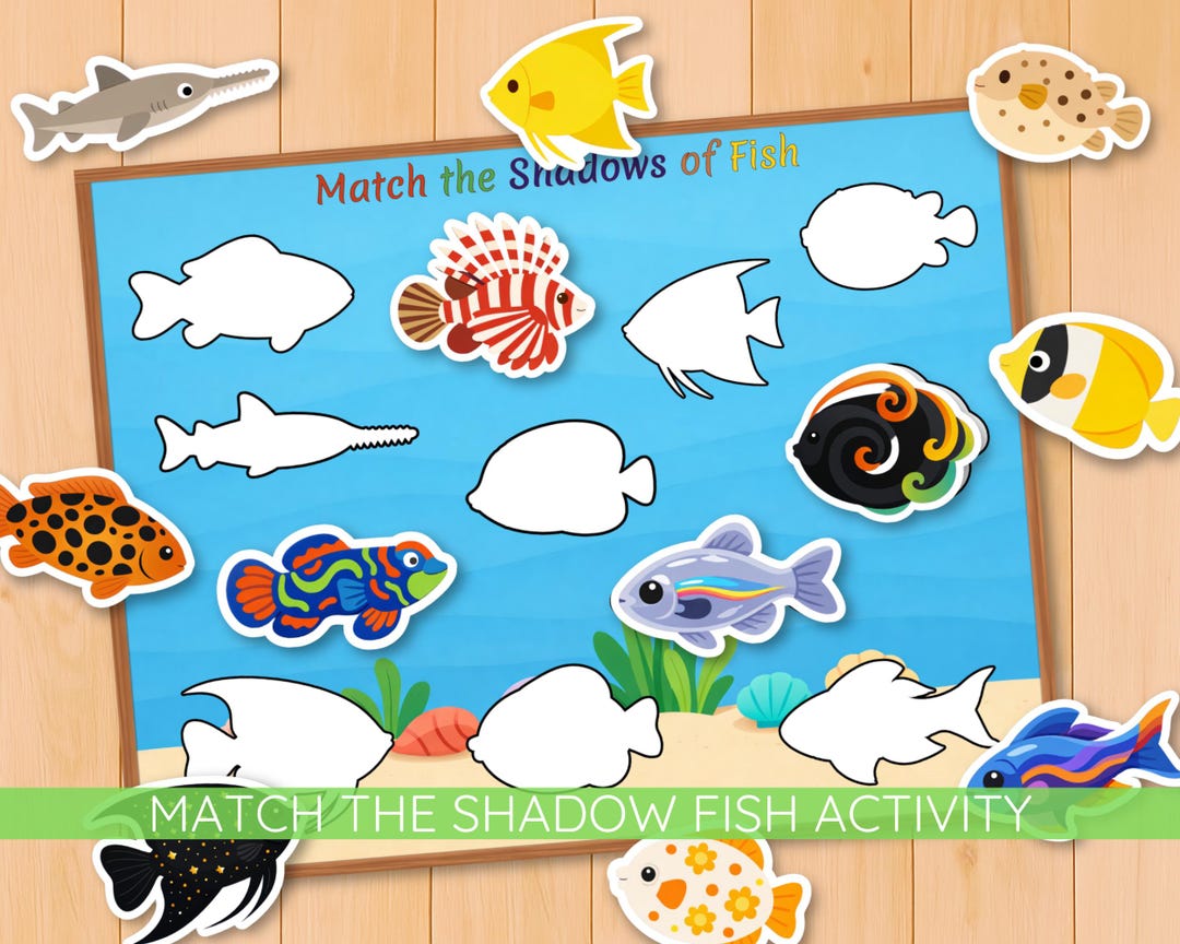 Match the Fish Shadows, Aquarium Shadow Matching Game, Preschool ...
