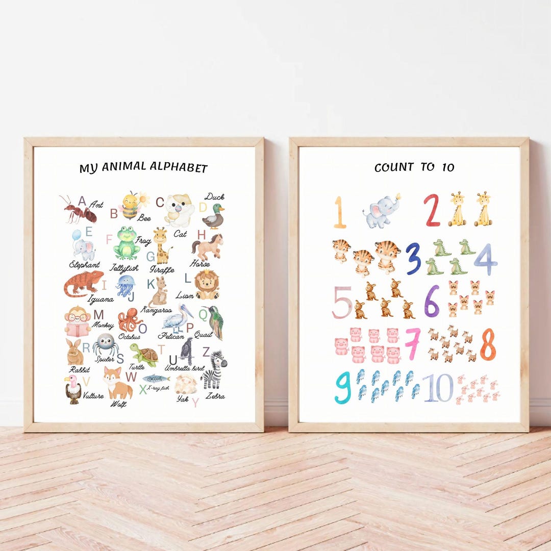 Animal Alphabet and Numbers Prints, Printable Wall Art, ABC Poster ...