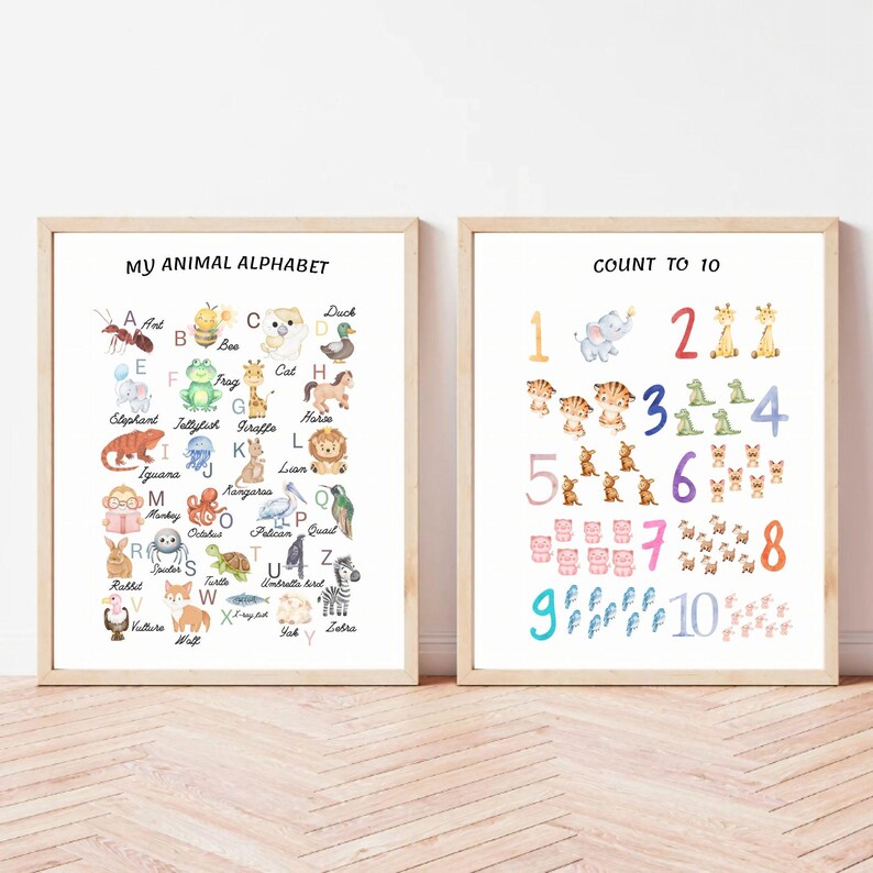 Animal Alphabet and Numbers Prints, Printable Wall Art, ABC Poster ...
