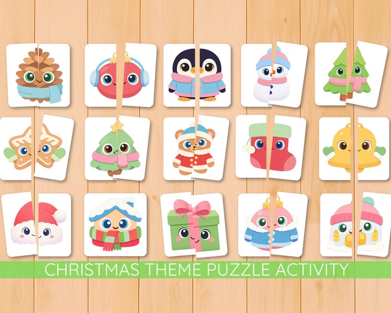 Christmas Object Puzzle Activity, Holiday Face Matching Game, Winter ...