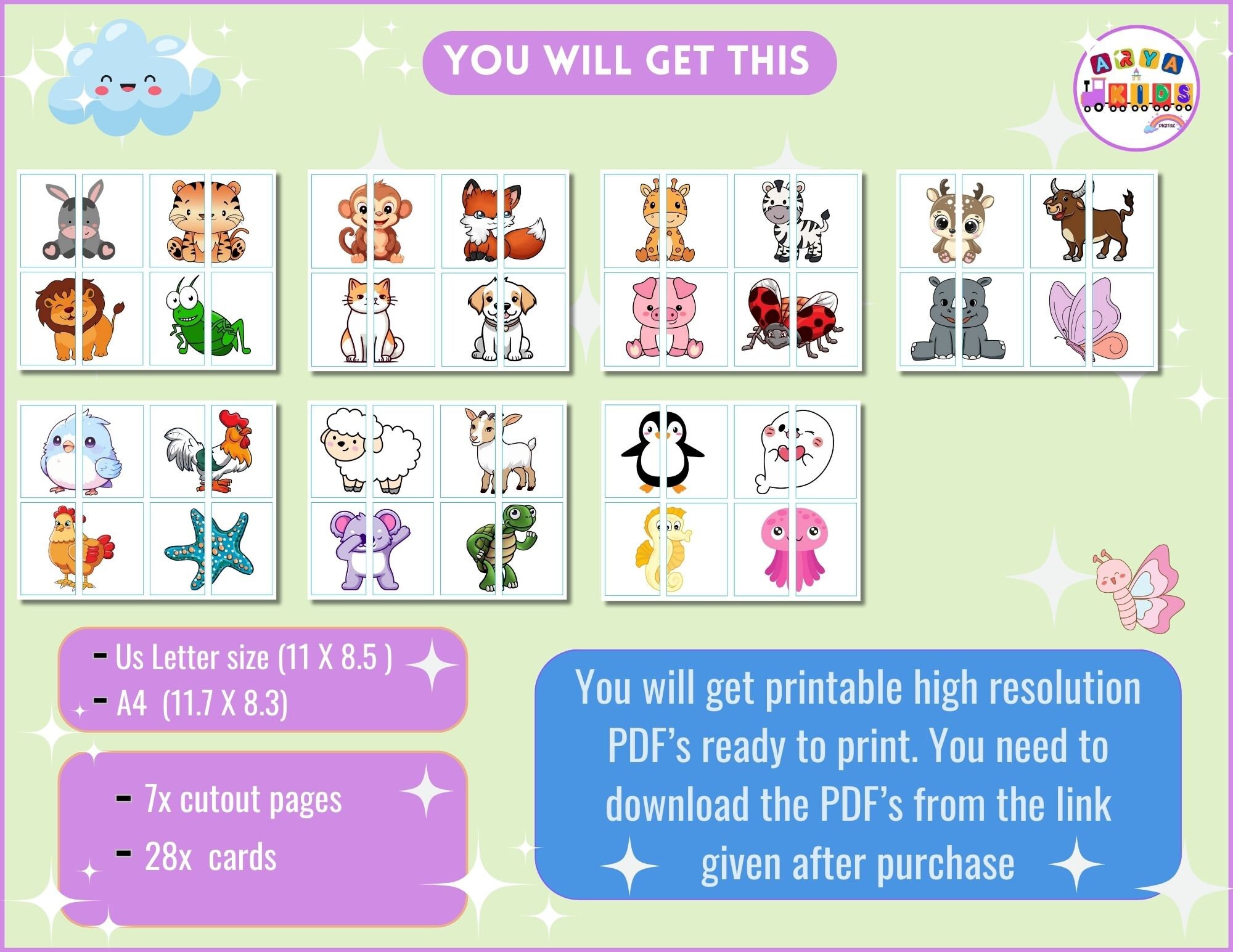 Printable Matching Animals Worksheet Busy Book, Toddler Busy Book ...