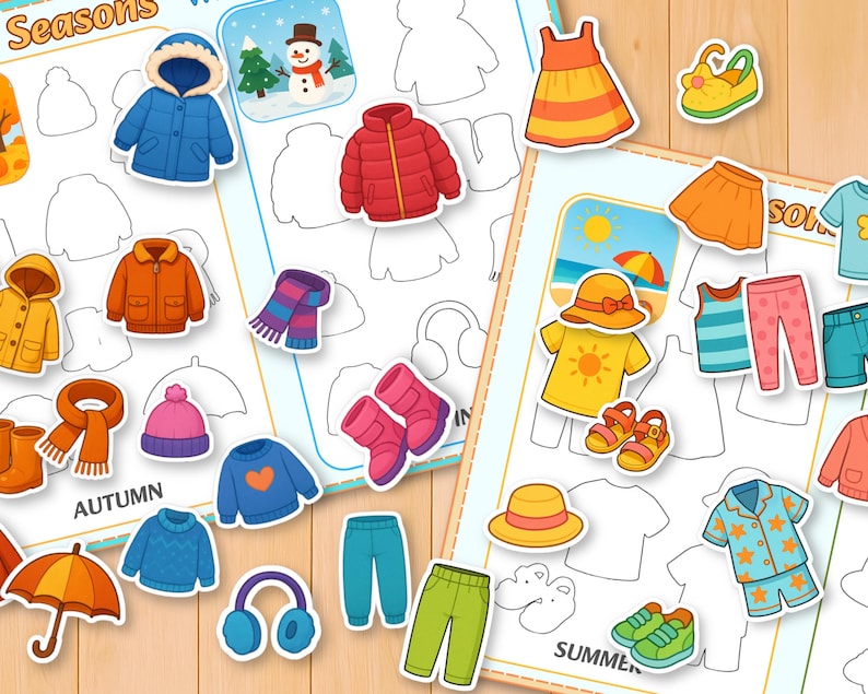 Seasons Clothing Match Activity, Wear Sorting Game, Busy Book Page ...