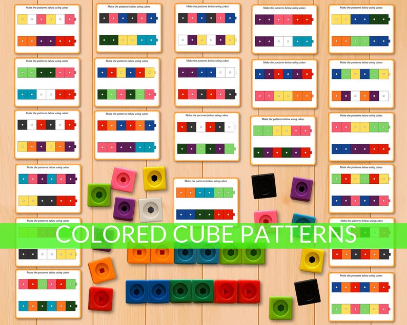 Cube Pattern Building Activity Cards, Color Sequencing Card, Fine Motor ...