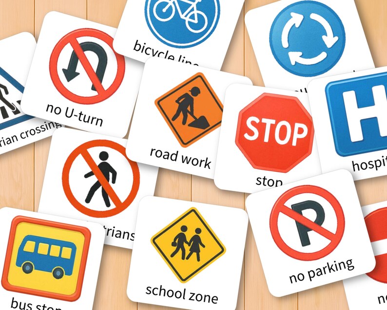 Traffic Rules Signs Matching Cards, Montessori Learning Toy for ...
