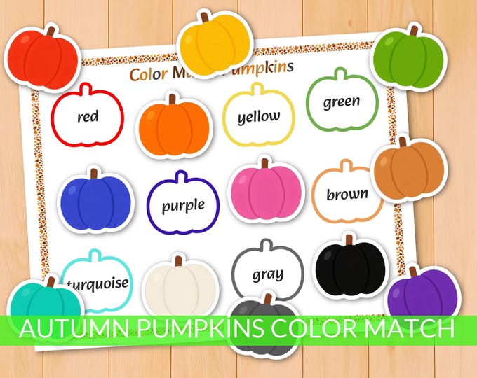 Fall Color Pumpkin Matching, Fall Busy Binder Printable, Preschool ...