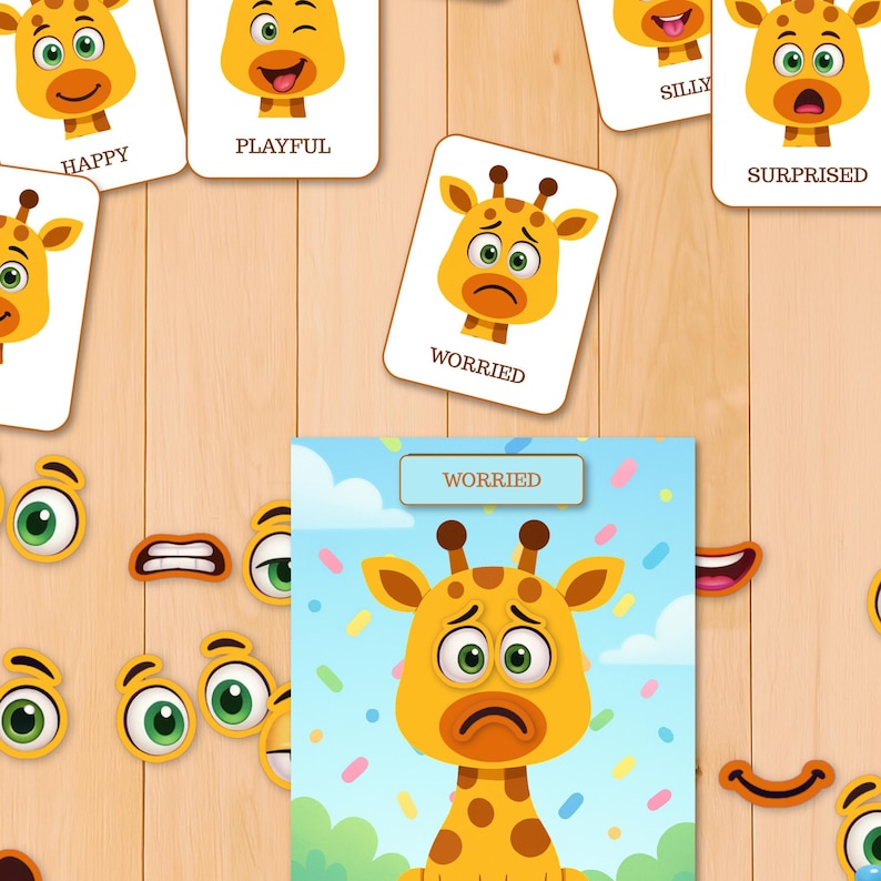 Giraffe Emoji Face Match Game, Printable Emotion Activity, Preschool ...