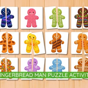 Gingerbread Man Puzzle Activity, Cut and Match, Preschool Worksheet ...