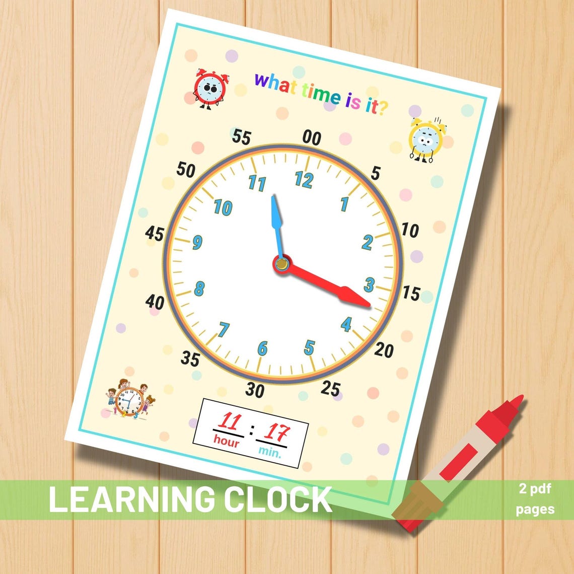 Printable Clock Telling Worksheet, Fun Time Learning Activities for ...