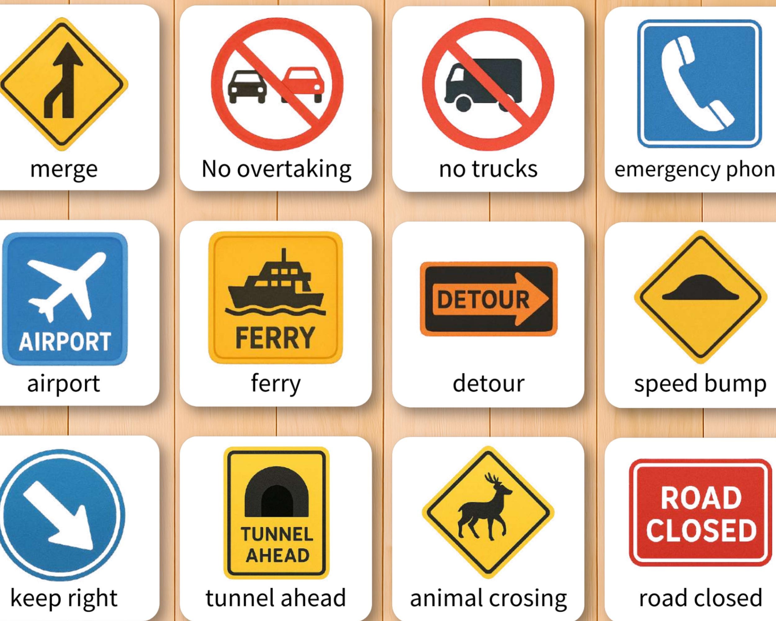 Traffic Rules Signs Matching Cards, Montessori Learning Toy for ...