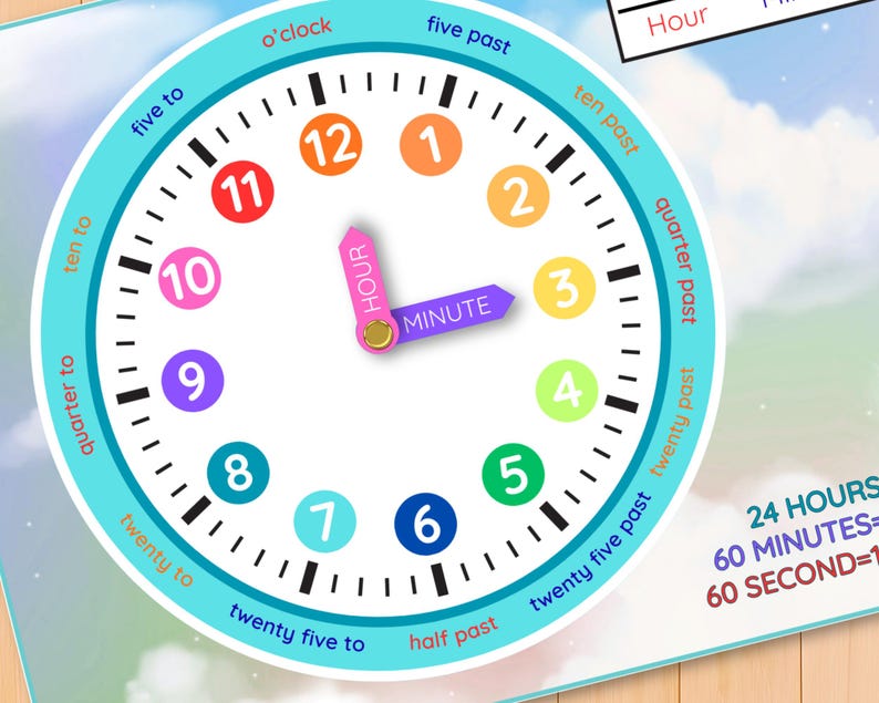 Telling Time Clock Activity, Preschool Oclock Learning, Educational ...