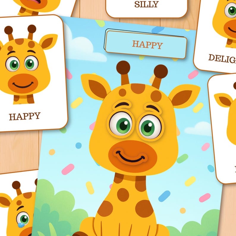 Giraffe Emoji Face Match Game, Printable Emotion Activity, Preschool ...