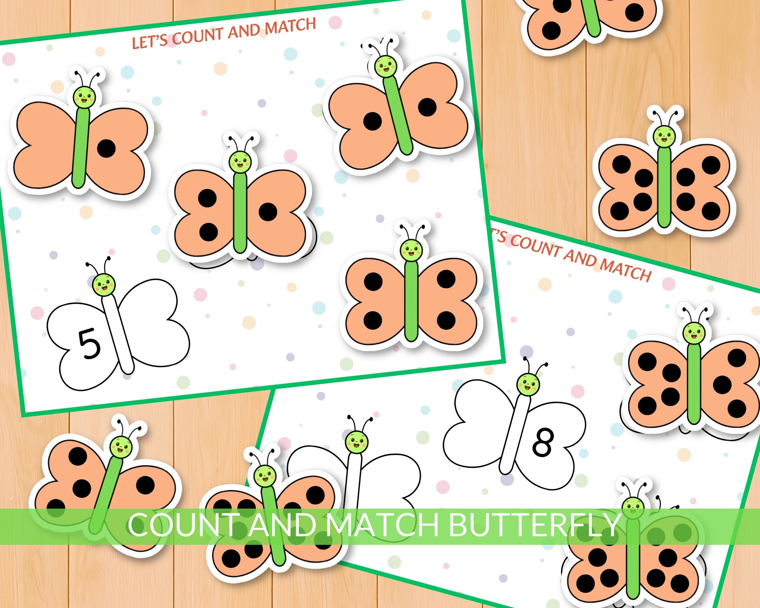 Butterfly Counting Match, Count to 1 10, Preschool Math Game, Number ...
