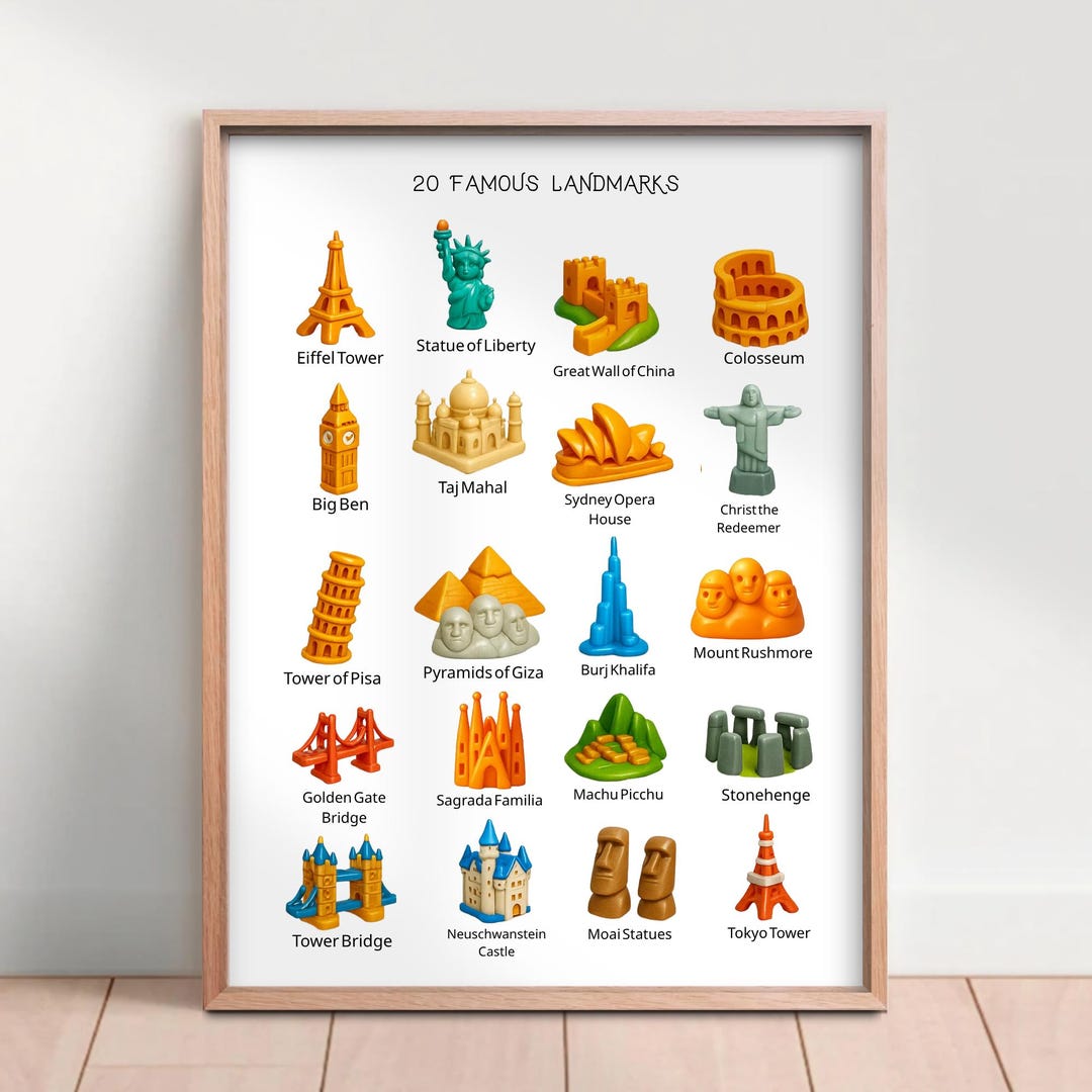 3D Famous Landmarks Poster for Kids – Educational Toy Style World ...
