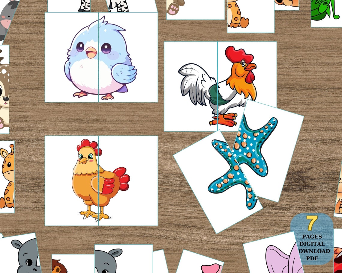 Printable Matching Animals Worksheet Busy Book, Toddler Busy Book ...