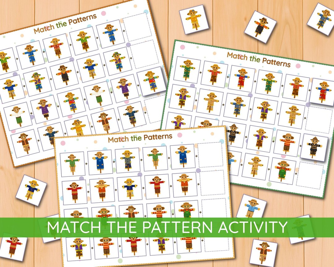 Scarecrow Pattern Matching Activity for Kids, Preschool Sequence, Fine ...