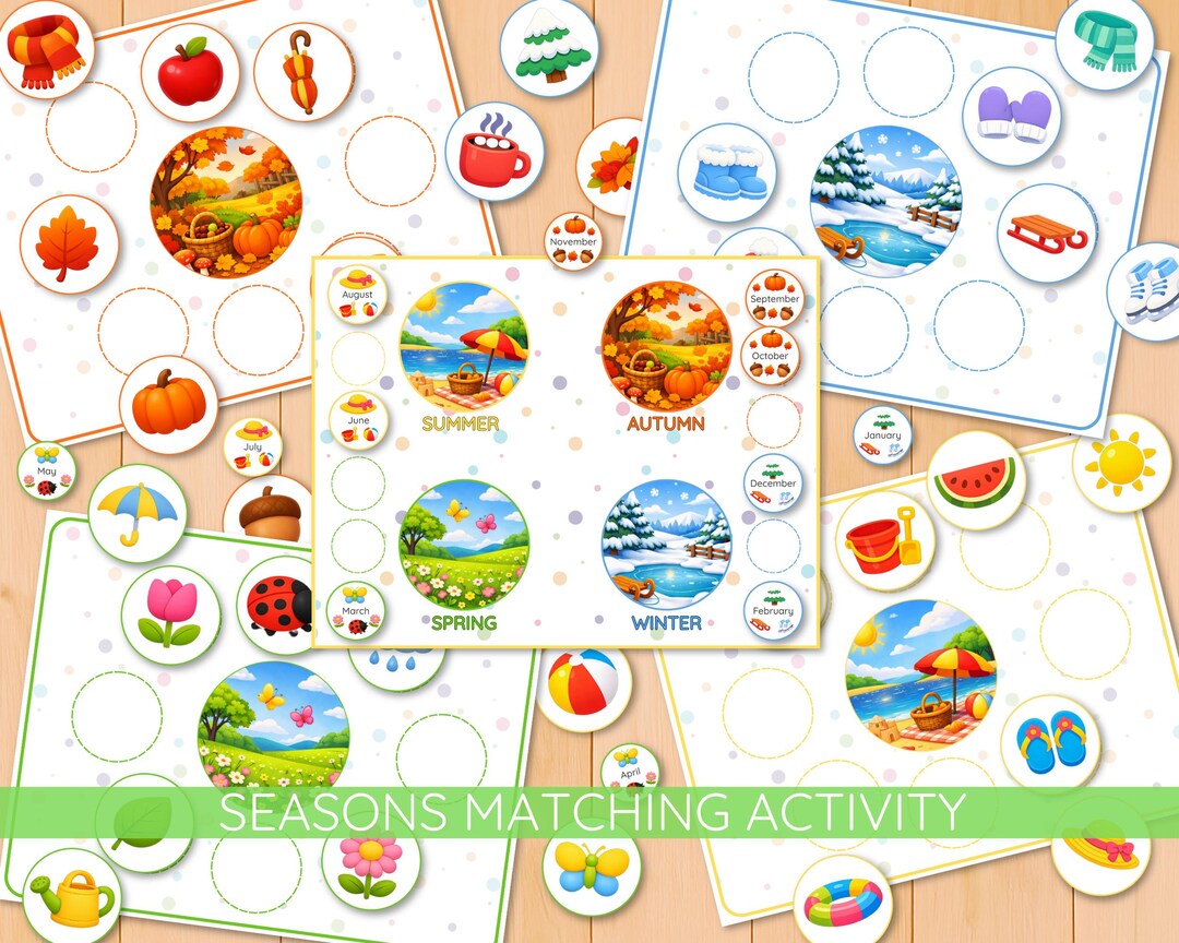 Seasons Matching Activity for Kids, Months and Years, Season Sorting ...