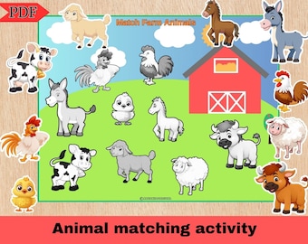Animal Matching Game, Farm Animal Matching , Memory Game, Printable ...