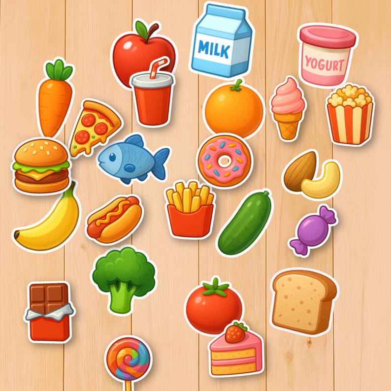 Healthy and Unhealthy Food Matching Game, Educational Cards With Food ...