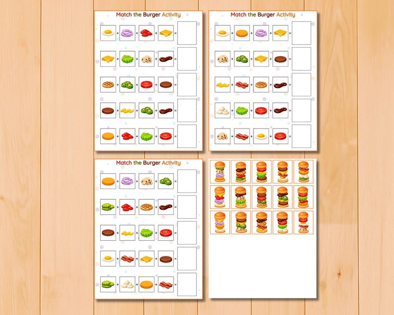 Burger Matching Activity for Kids, Learning Game, Visual Match ...
