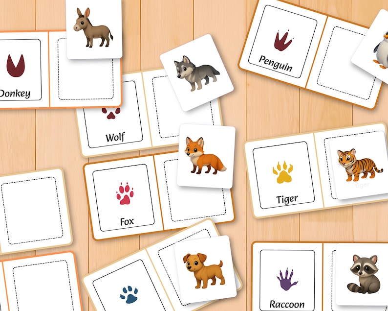 Animal Tracks Matching Cards, Animals Footprints Game, Montessori ...