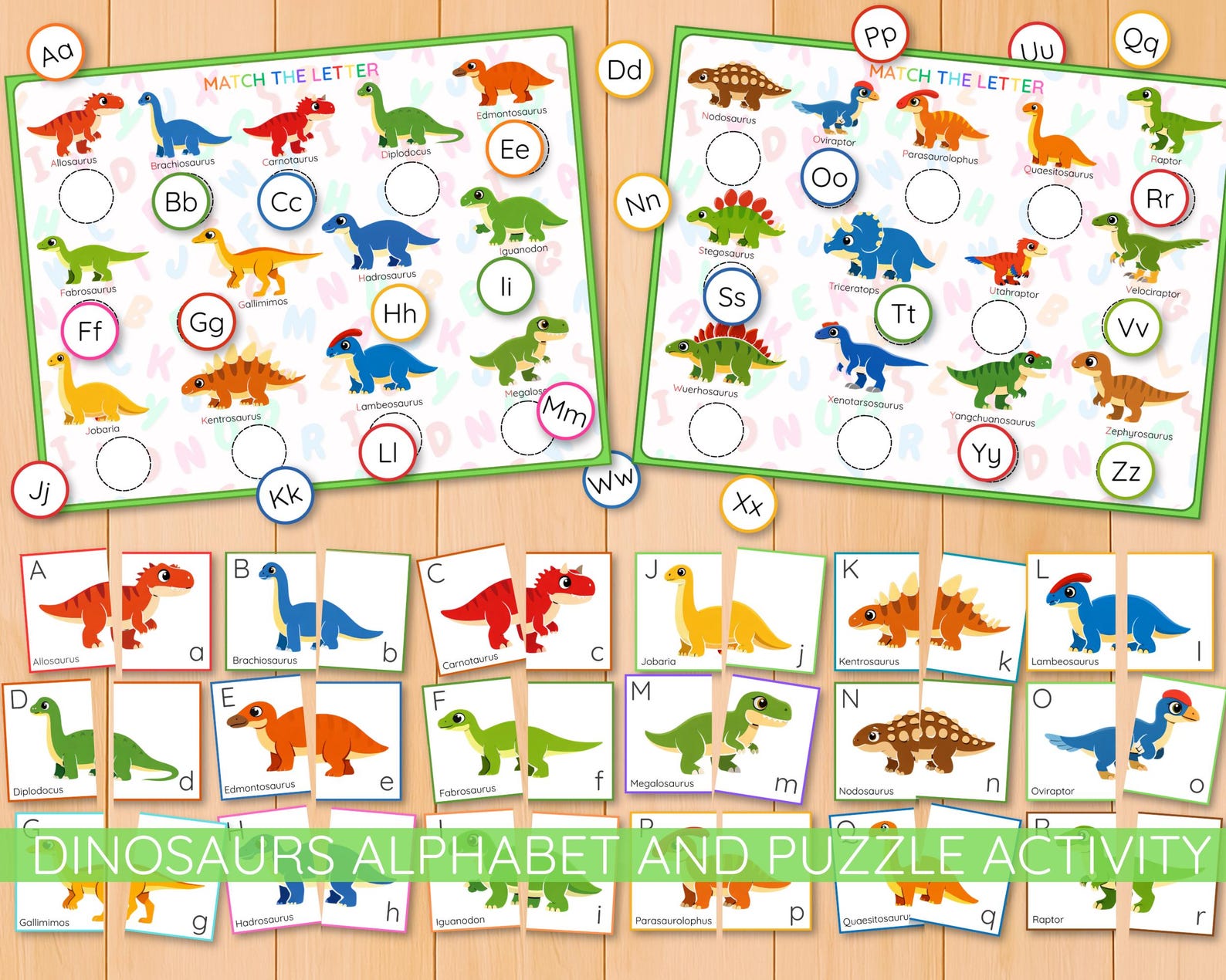 Dinosaur Alphabet and Letter Recognition Puzzle Activity, Uppercase ...