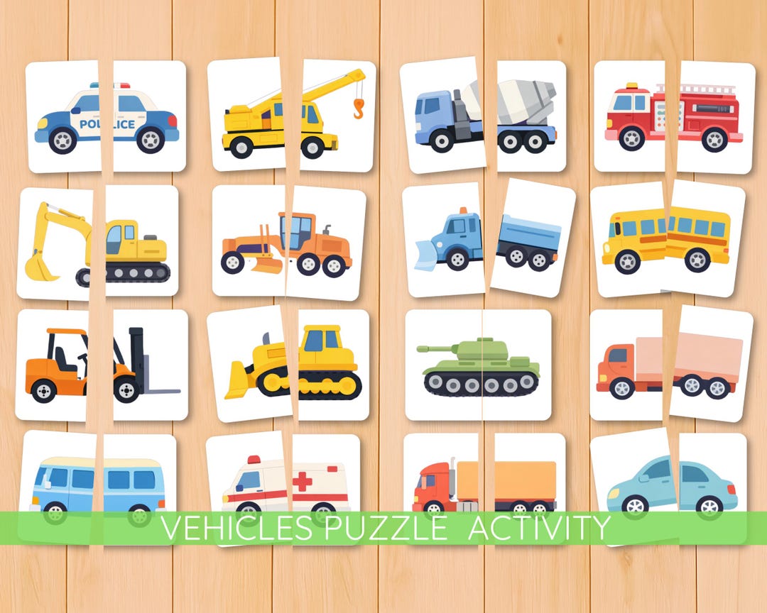 Vehicles Puzzle Activity, Transportation Cut and Match, Preschool ...