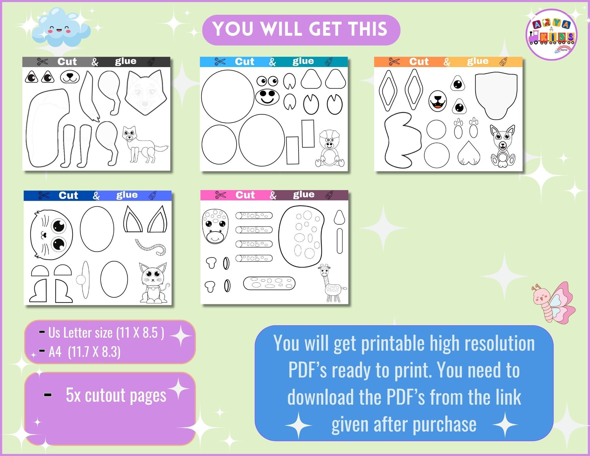 Cutting Scissors With Animals for Preschool and Kindergarten Printable ...