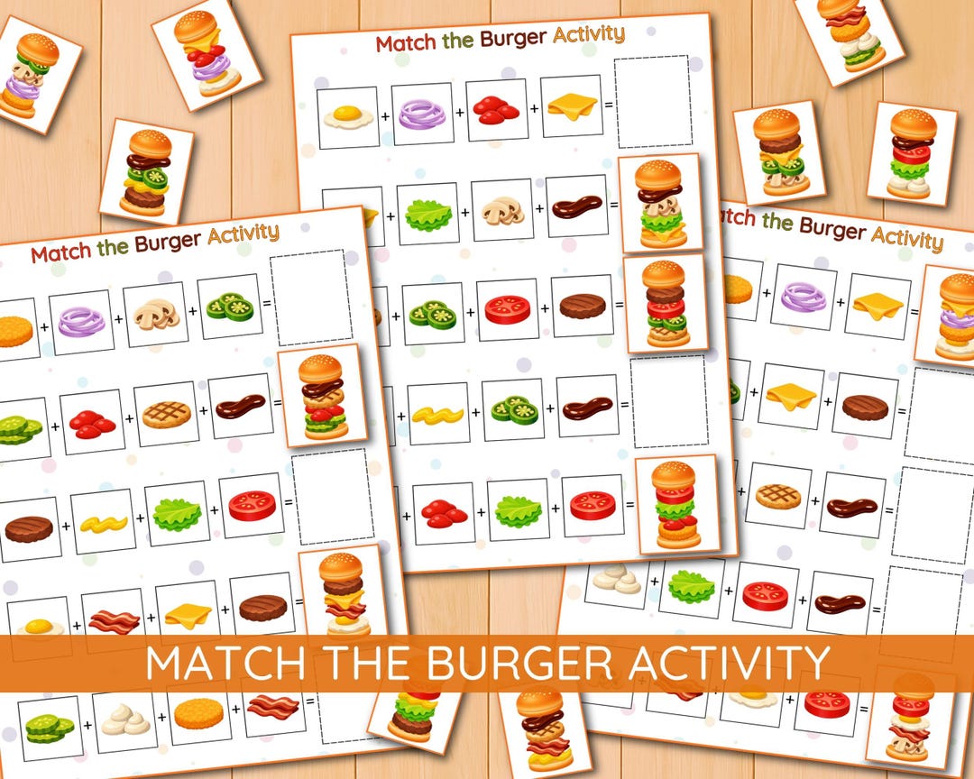 Burger Matching Activity for Kids, Learning Game, Visual Match ...