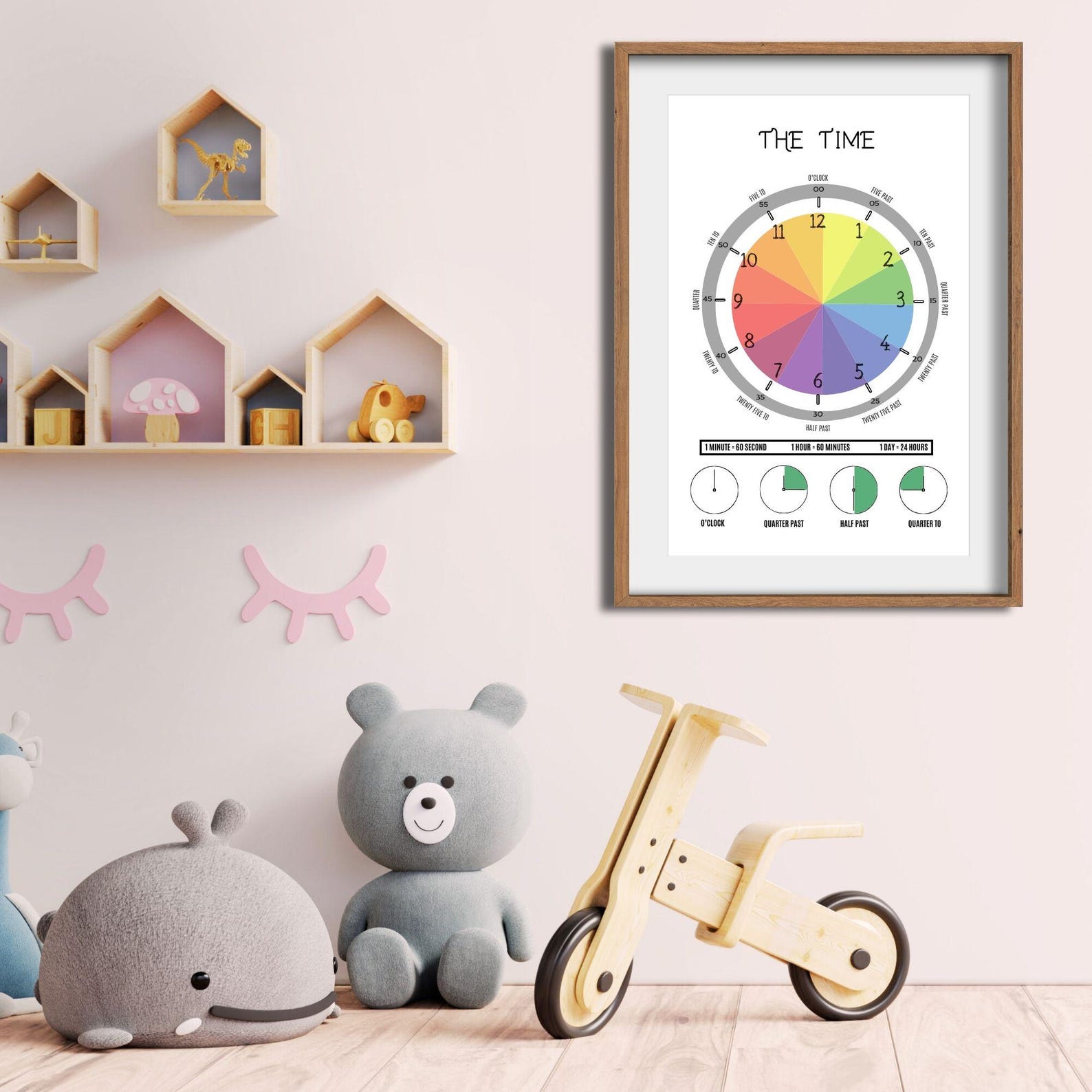Telling Time Poster, Time Printables, Rainbow Playroom Decor, Kids ...