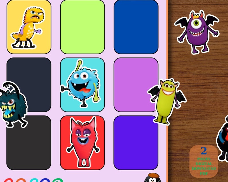 Monster Matching Game for Preschool, Toddler Activities, Coloring Busy ...