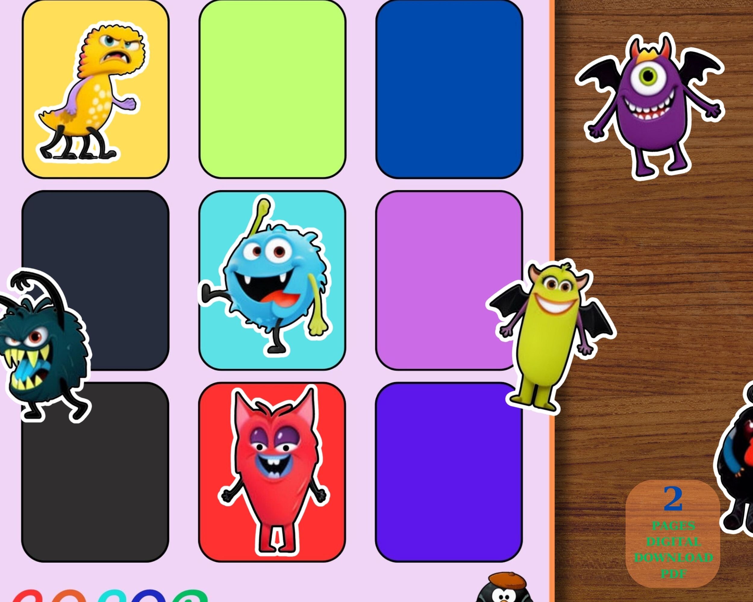 Monster Matching Game for Preschool, Toddler Activities, Coloring Busy ...