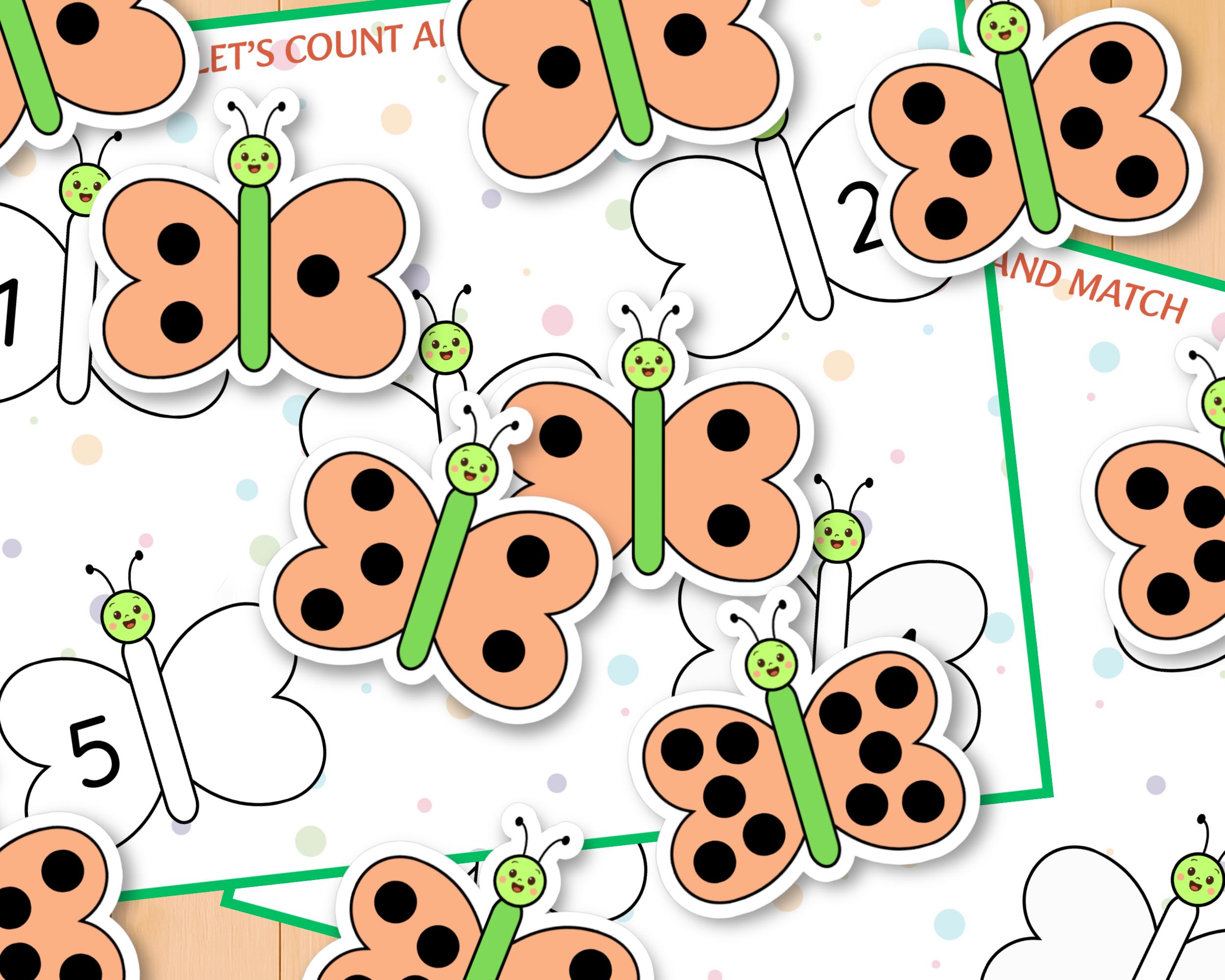 Butterfly Counting Match, Count to 1 10, Preschool Math Game, Number ...