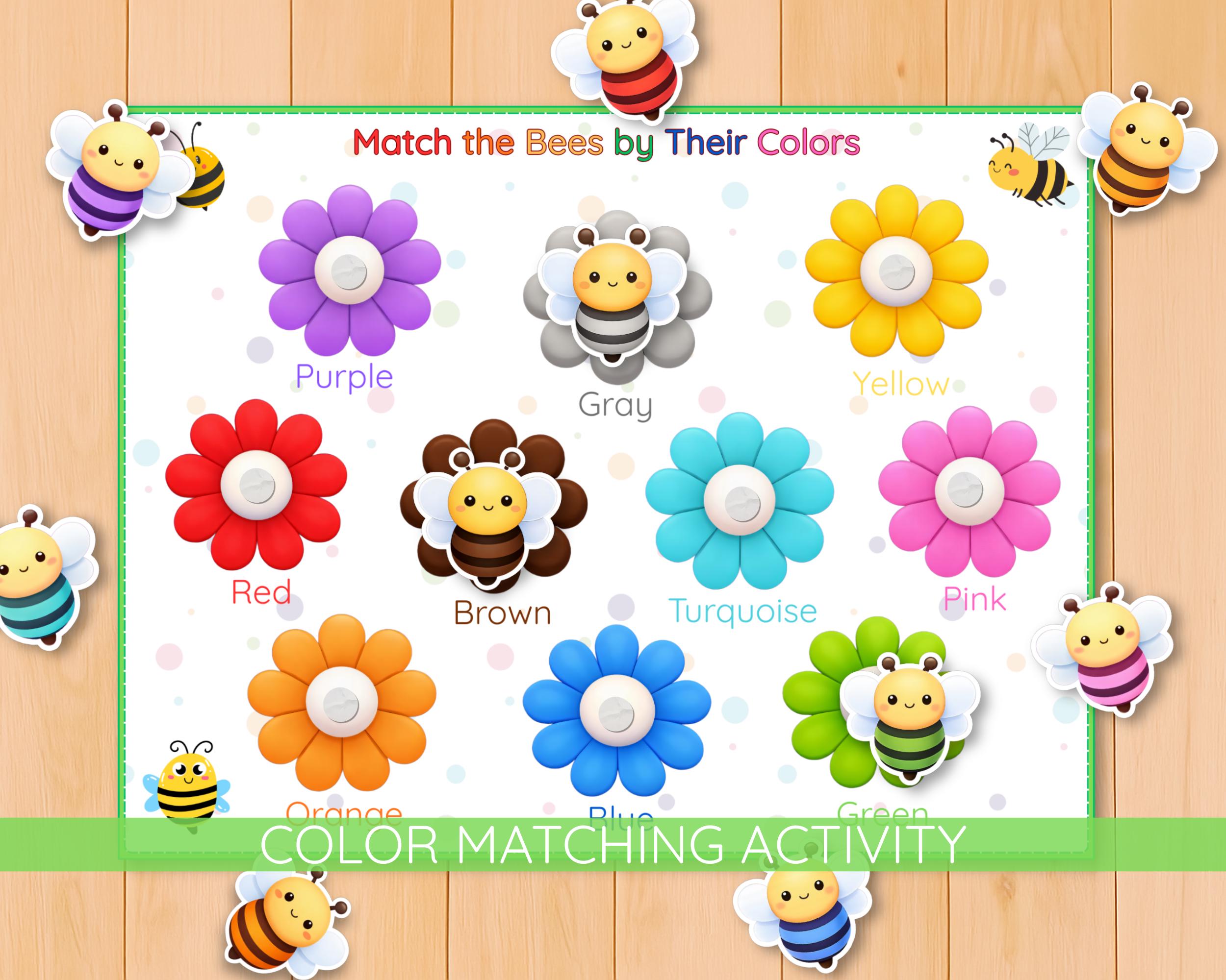 Bees Color Matching Activity, Flower Match Game, Preschool Curriculum ...
