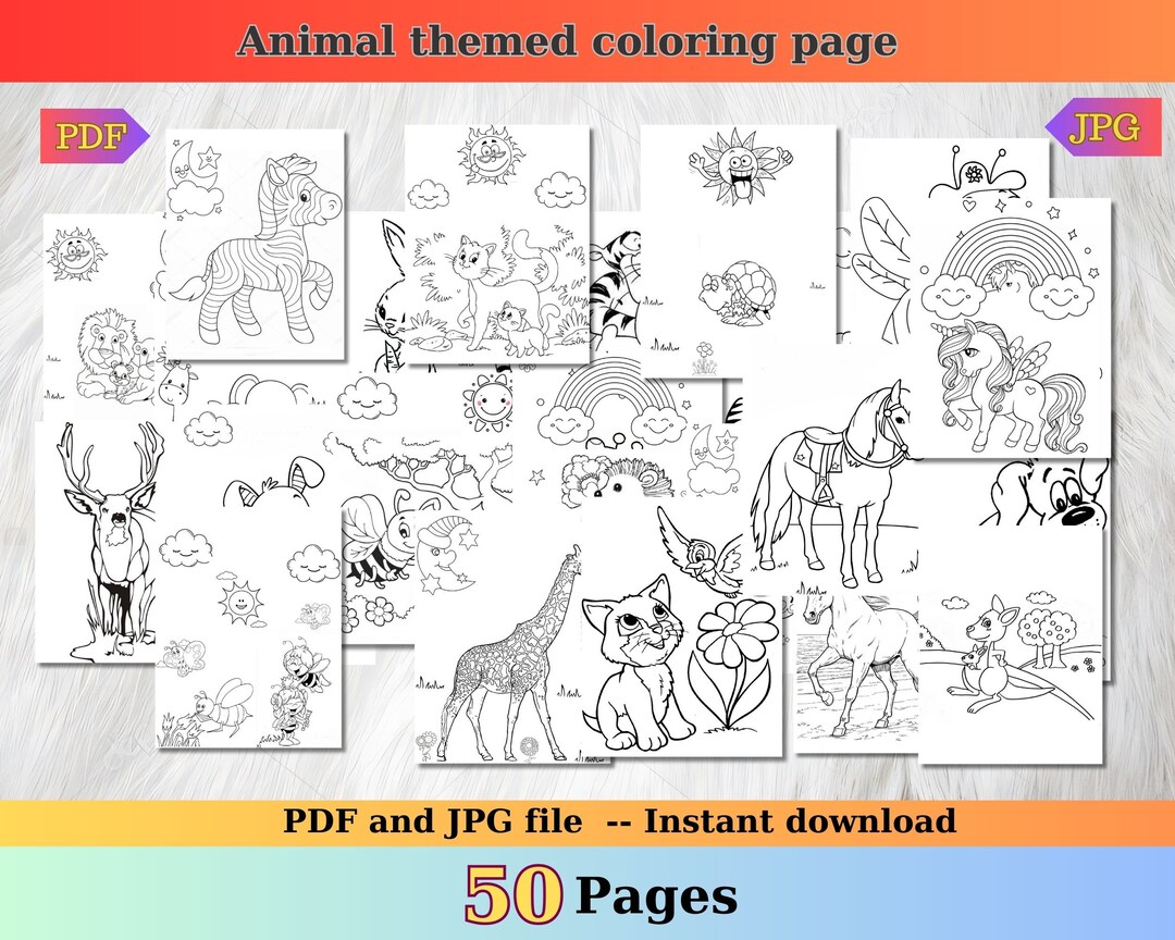 Animal Themed Printable Coloring Pages, Animal Coloring Book for Kids ...