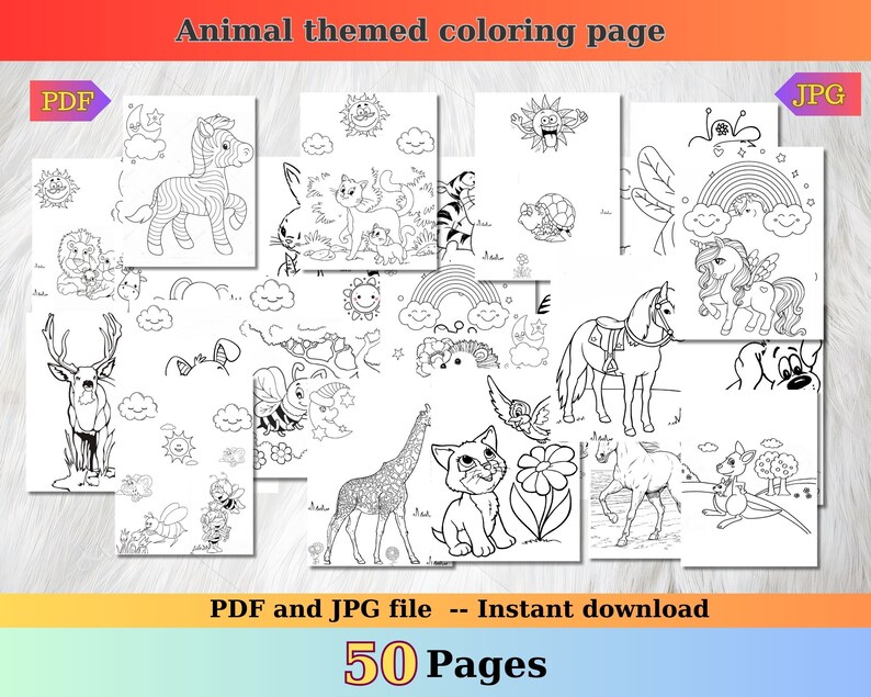 Animal Themed Printable Coloring Pages, Animal Coloring Book for Kids ...
