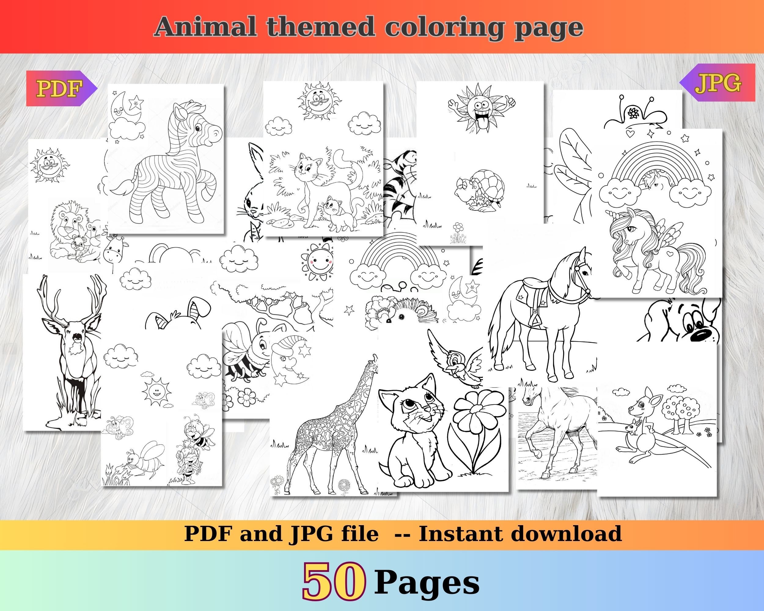Animal Themed Printable Coloring Pages, Animal Coloring Book for Kids ...